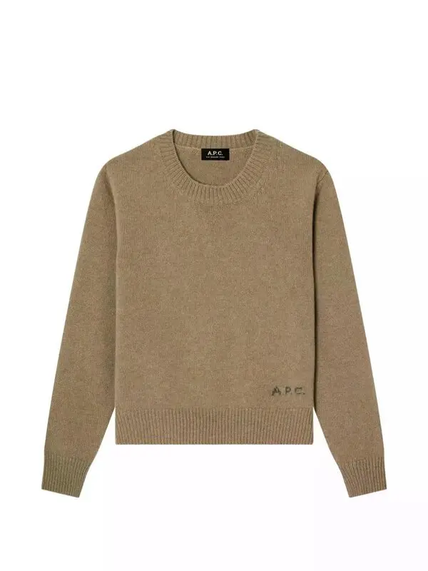 A.p.c. Logo-embroidered Wool Crewneck Sweater - Neutrals