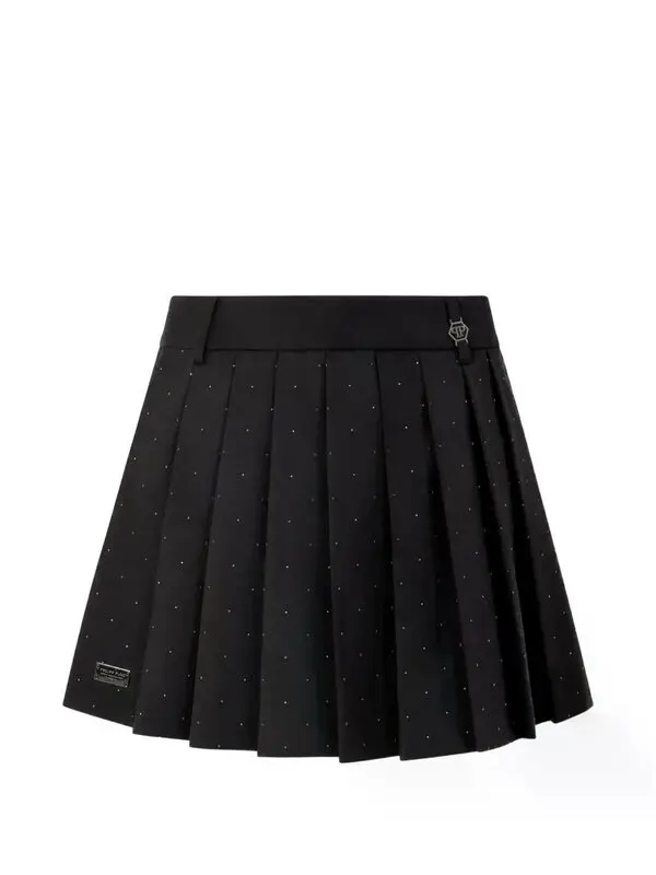 Philipp Plein Skull Print Pleated Mini Skirt - Black