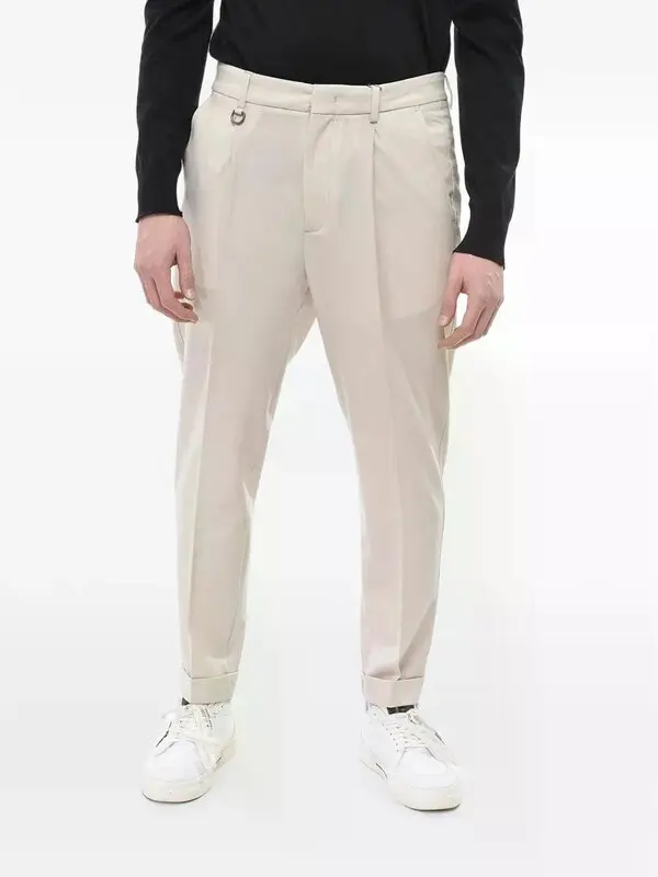 PAOLO PECORA Single-pleat Turn-up Trousers - Neutrals