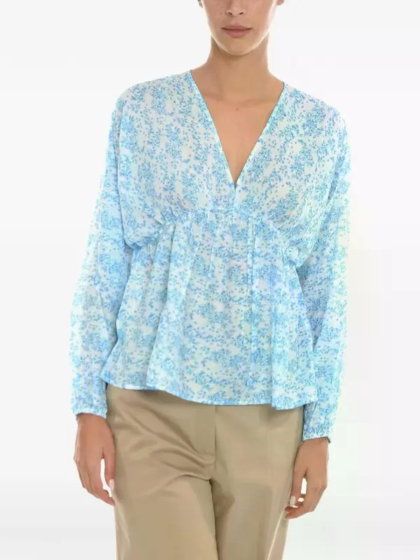 SAMSOE SAMSOE Floral-pattern Puff-sleeve Blouse - Blue