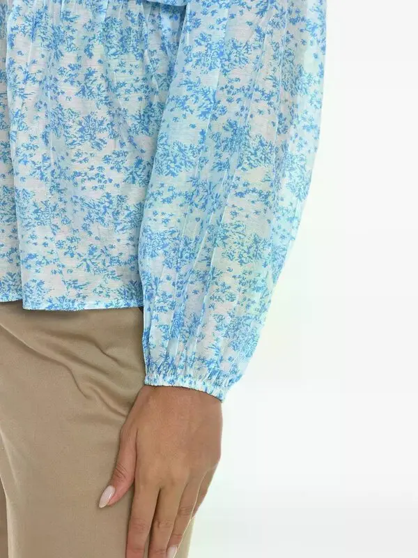 SAMSOE SAMSOE Floral Print Puff Sleeve Blouse - Blue