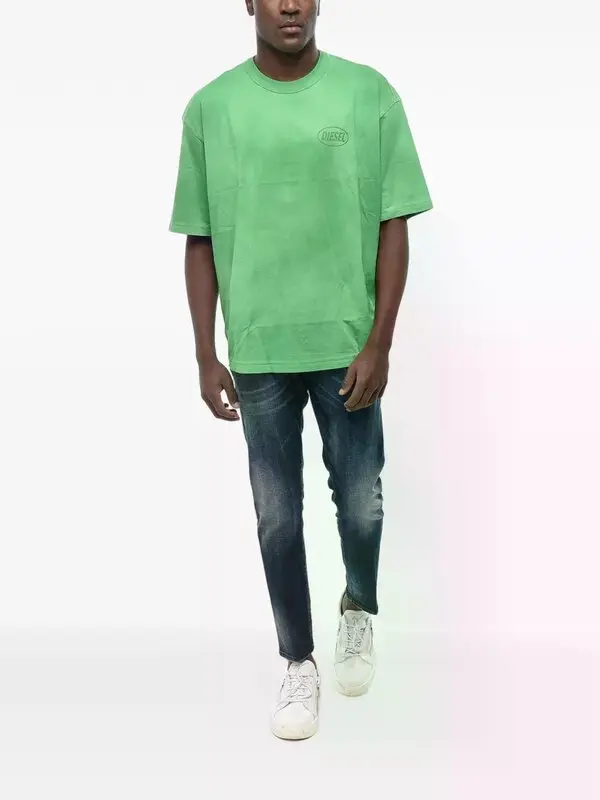 DIESEL® Wash-out Logo-print Crew-neck Cotton T-shirt - Green
