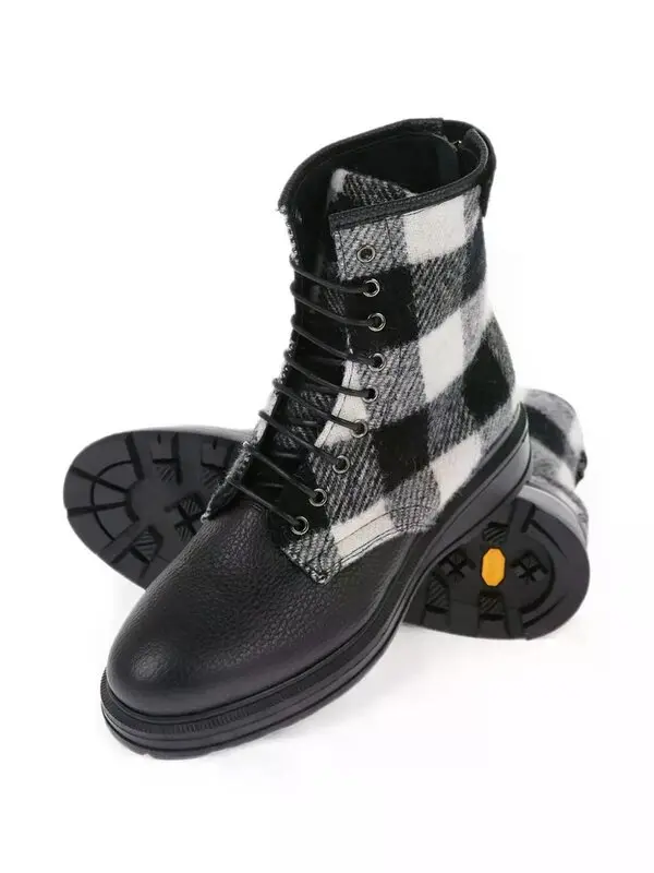 Woolrich Checked Wool-panelled Leather Ankle Boots