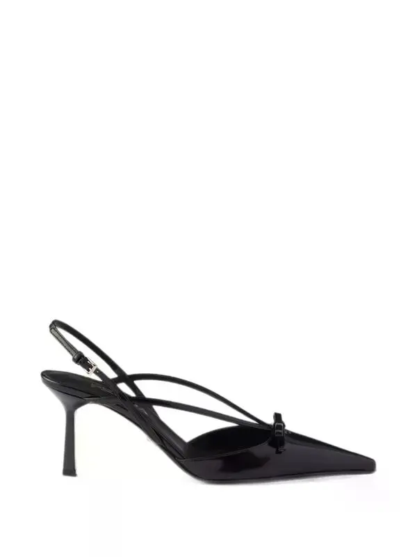 Prada Brushed Leather Slingback Pumps With Bow Embellishment - Black