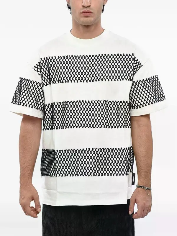 MSGM Mesh-panelled Striped T-shirt - White