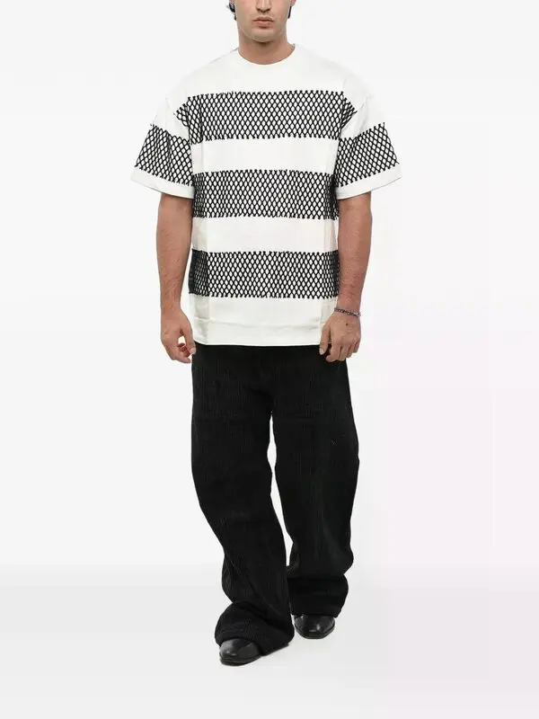 MSGM Mesh-panelled Striped T-shirt