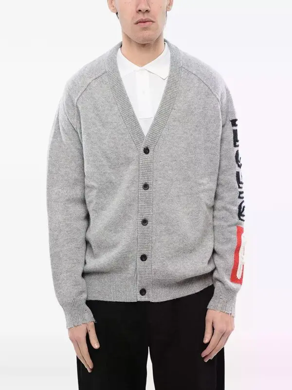 DIESEL® Logo-embroidered V-neck Cardigan - Grey