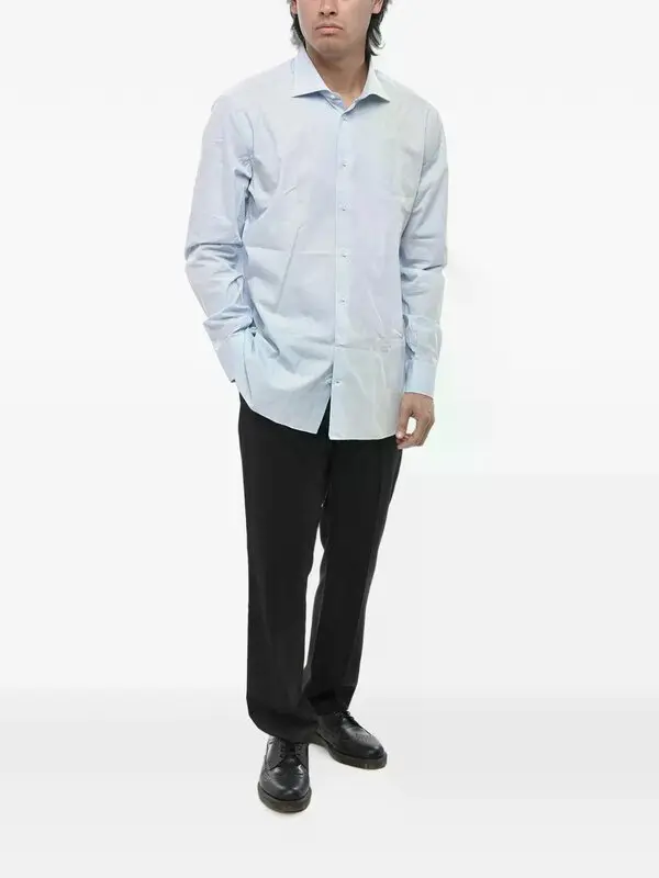BORRIELLO NAPOLI Button-down Long-sleeve Cotton Shirt - Blue