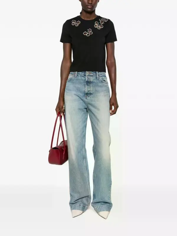 Alice + Olivia Crystal-embellished T-shirt - Blue