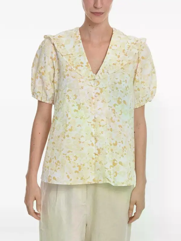 SAMSOE SAMSOE Ruffled Floral-print Blouse - White