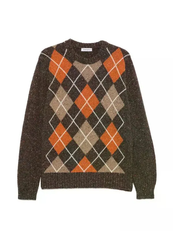 KANGRA Argyle-pattern Flecked-knit Sweater - Brown