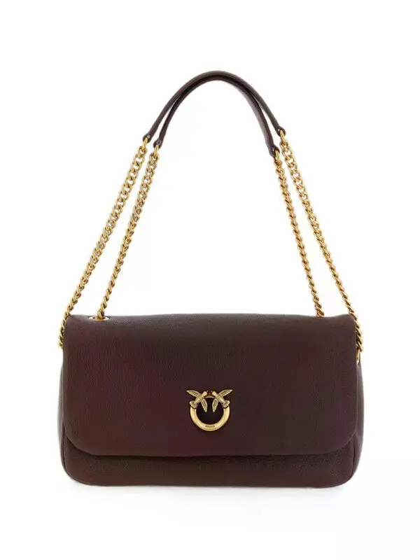 Pinko Love Birds Hammered Leather Shoulder Bag - Brown