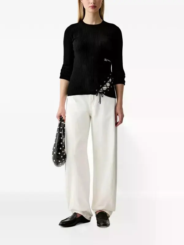 Karl Lagerfeld Lace-up Ribbed Sweater - Black