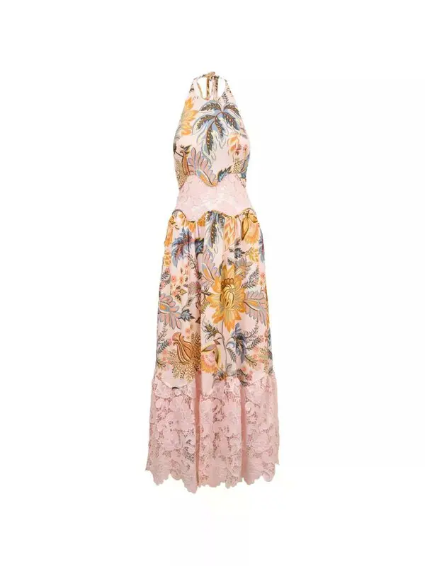 Farm Rio Floral-print Lace-panel Maxi Dress - Pink