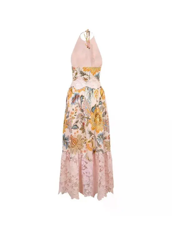 Farm Rio Floral Print Lace Panel Maxi Dress