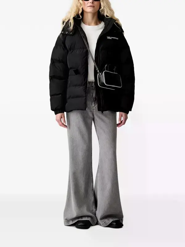 Karl Lagerfeld Belted-waist Puffer Jacket - Black