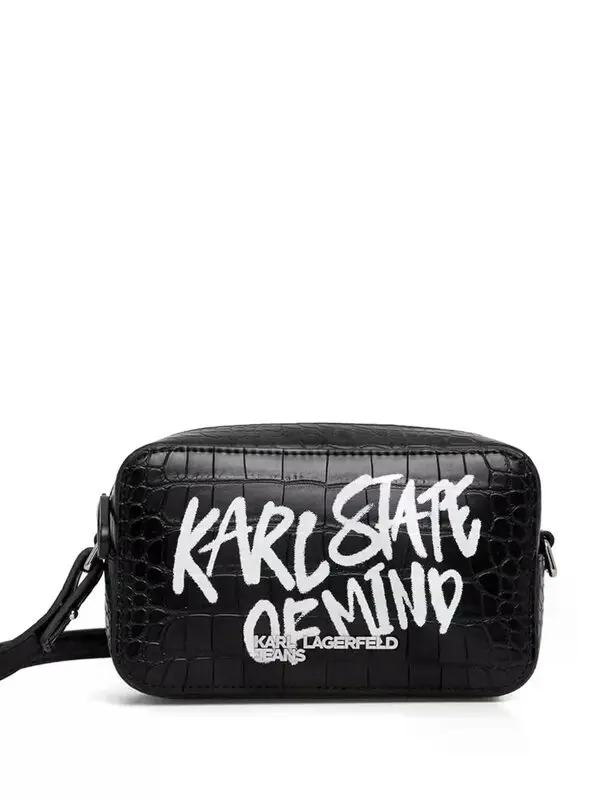 Karl Lagerfeld Croc-effect Logo Print Shoulder Bag - Black