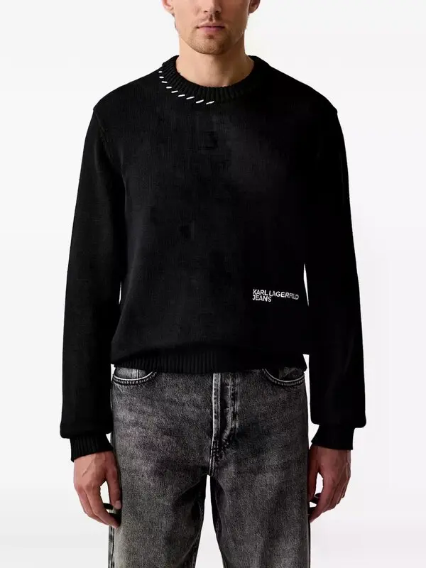 Karl Lagerfeld Logo-print Whipstitch-trim Sweater - Black