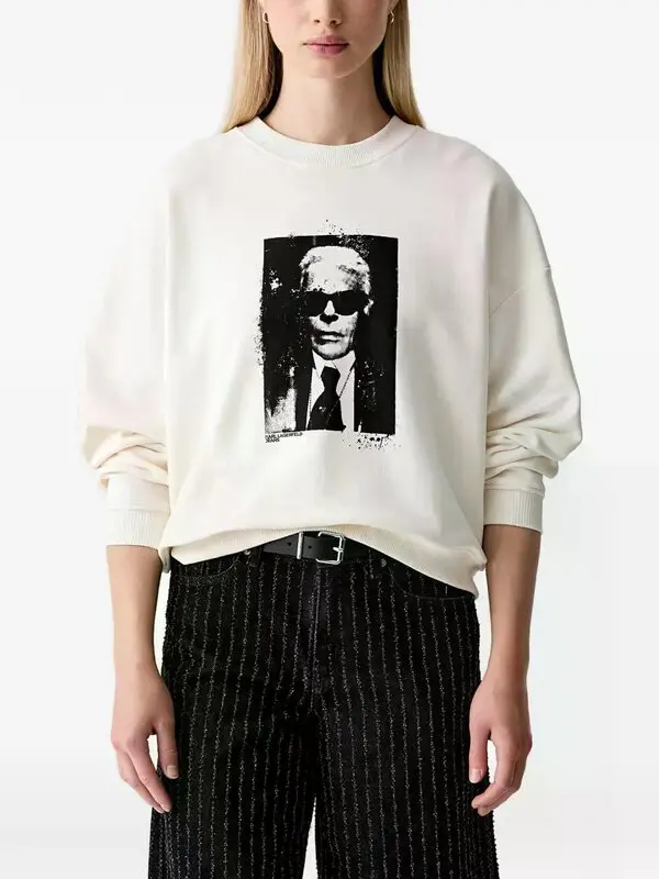 Karl Lagerfeld Portrait Print Crew Neck Sweater - White