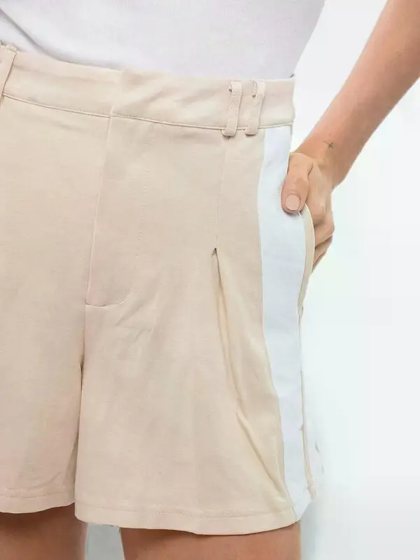 John Richmond Beige Pleated Shorts With Side Stripe Detailing