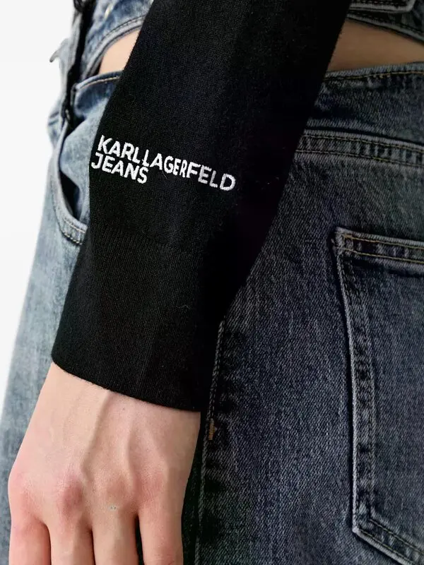 Karl Lagerfeld Cut-out Cropped Long Sleeve Top - Black