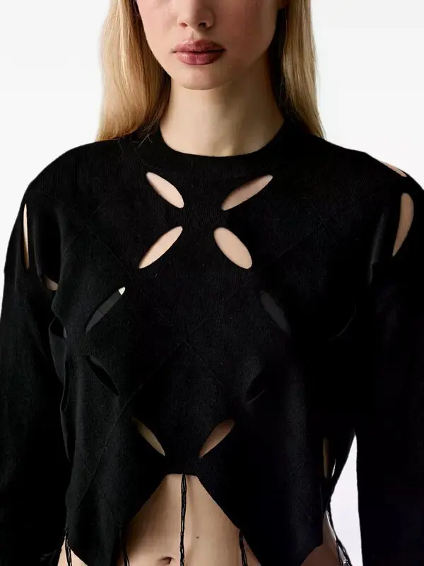 Karl Lagerfeld Cut-out Cropped Long Sleeve Top - Black