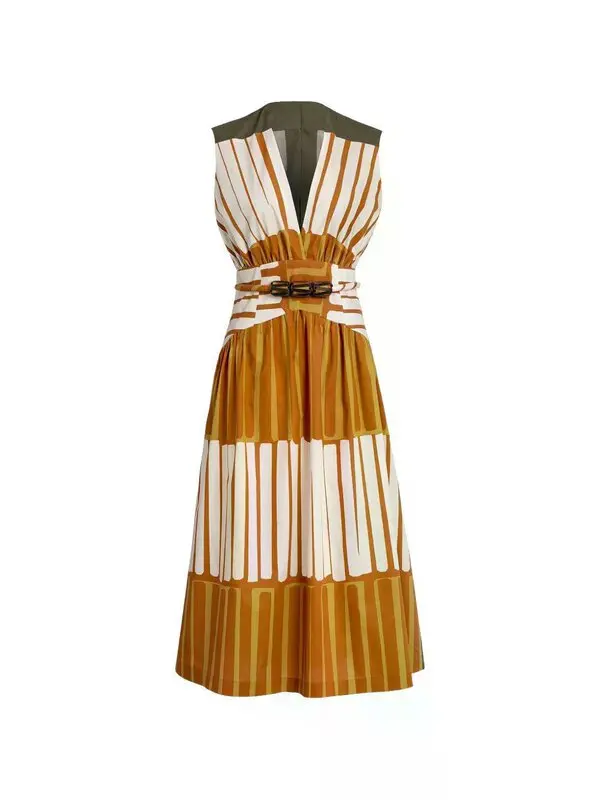 Silvia Tcherassi Stripe-print Belted Midi Dress - Orange