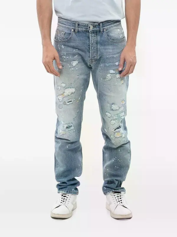 John Richmond Distressed-effect Regular-fit Jeans - Blue