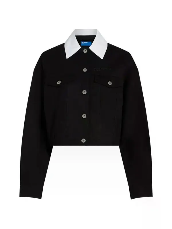 Karl Lagerfeld Cropped Denim Jacket With Logo Embroidery - Black