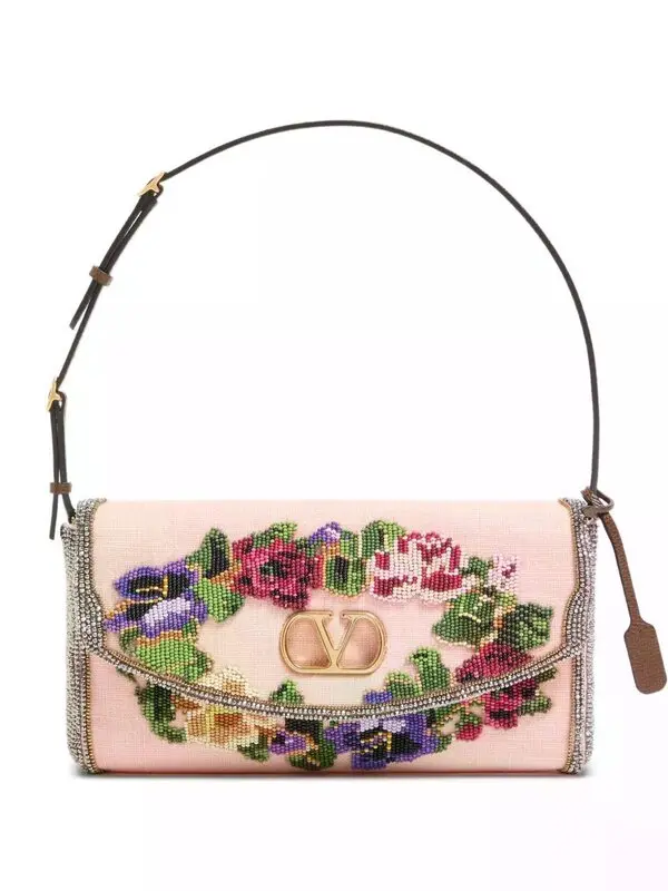 Valentino Garavani Devain Small Embroidered Shoulder Bag - Neutrals