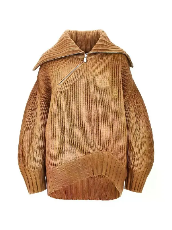 Attico Ribbed Knit Asymmetric Hem Sweater - Neutrals
