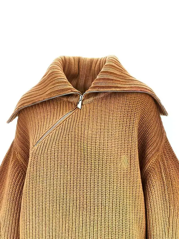 Attico Ribbed Knit Asymmetric Hem Sweater