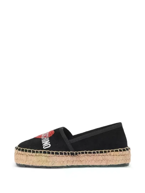 Moschino Rhinestone Logo Platform Espadrilles - Black