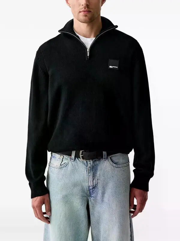Karl Lagerfeld Quarter-zip Logo-patch Sweater - Black