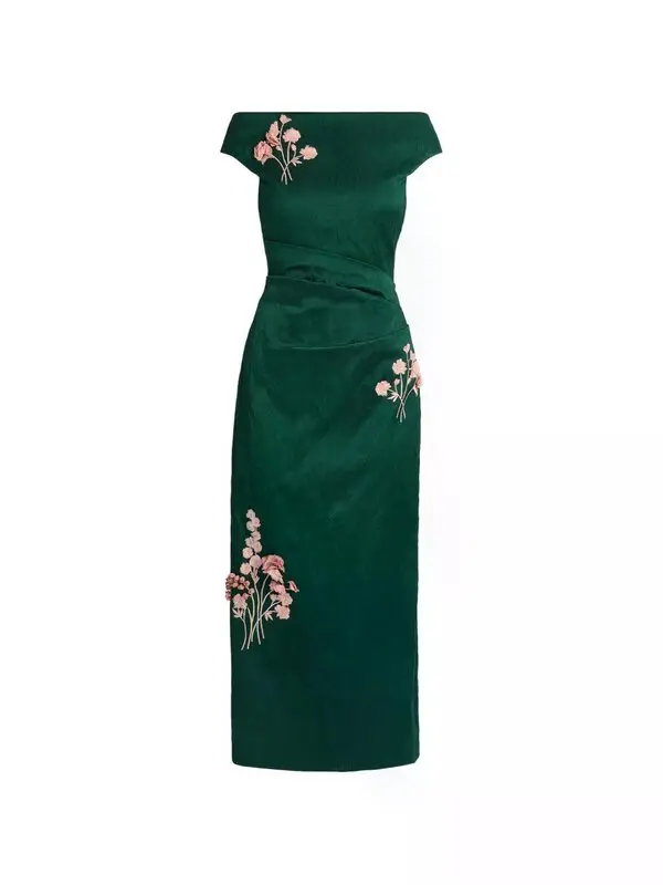 Erdem Embroidered Textured-satin Dress - Green