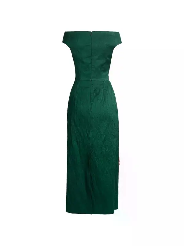 Erdem Embroidered Textured-satin Off-the-shoulder Dress