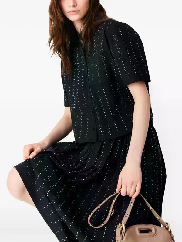 Maje Cropped Rhinestone Cotton Shirt - Black