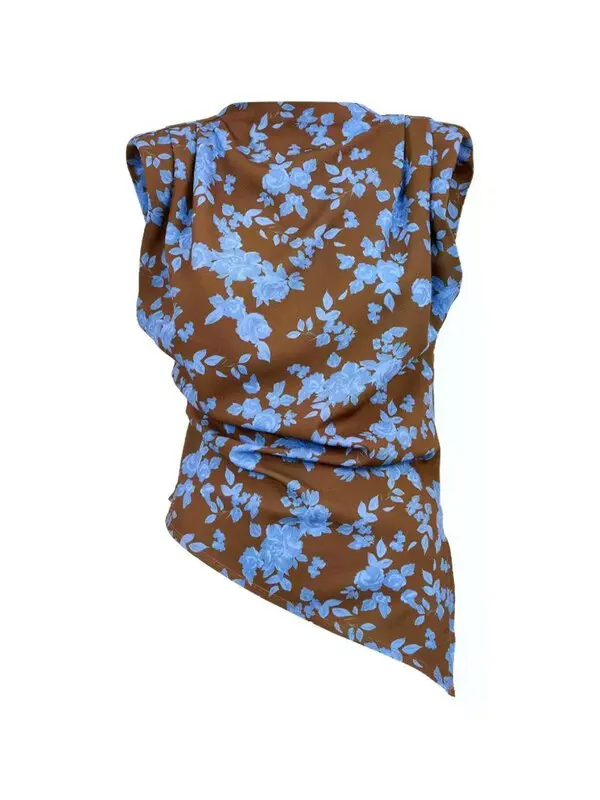 Clea Alyssa Floral-print Asymmetric Top - Brown