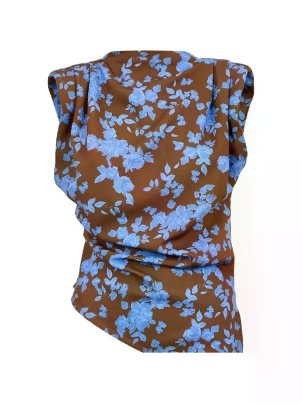 Clea Alyssa Floral-print Asymmetric Top - Brown