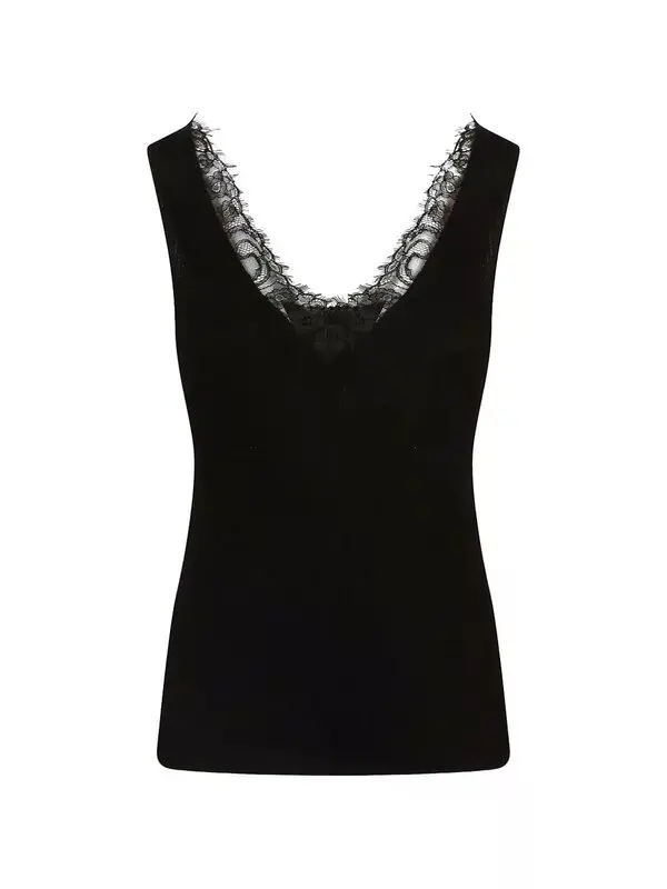 Pinko Lace-trim Ribbed Top - Black