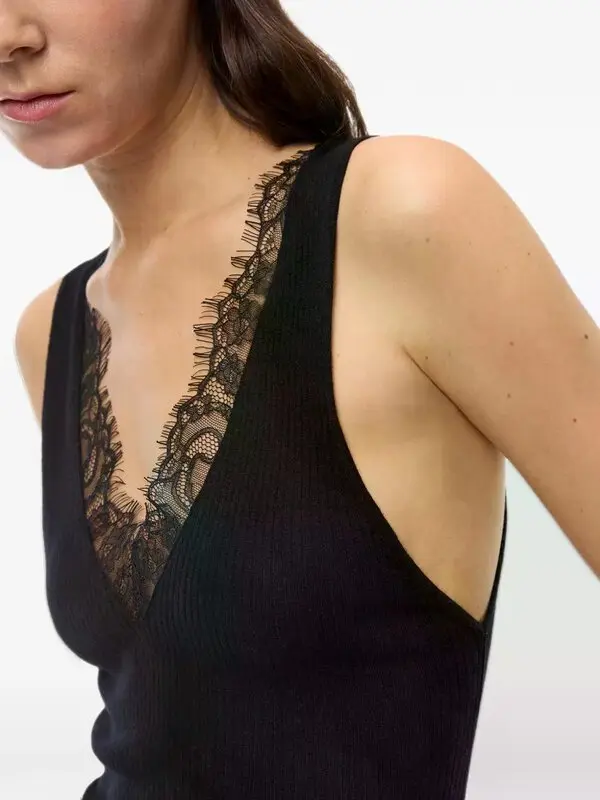 Pinko Lace-trim V-neck Ribbed Top