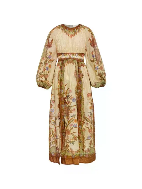 Zimmermann Indra Floral-print Waisted Maxi Dress - Neutrals