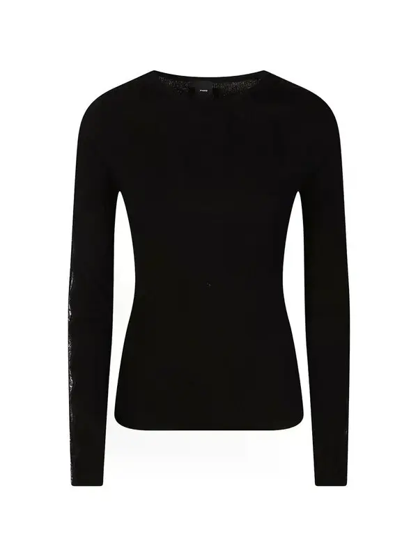 Pinko Ribbed Knit Lace-trimmed Sweater - Black