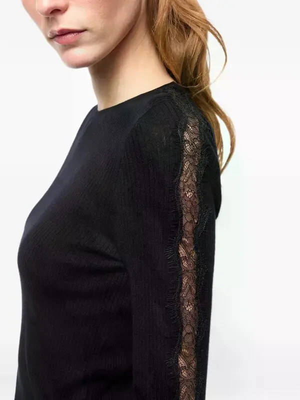 Pinko Ribbed Knit Lace-trimmed Sweater