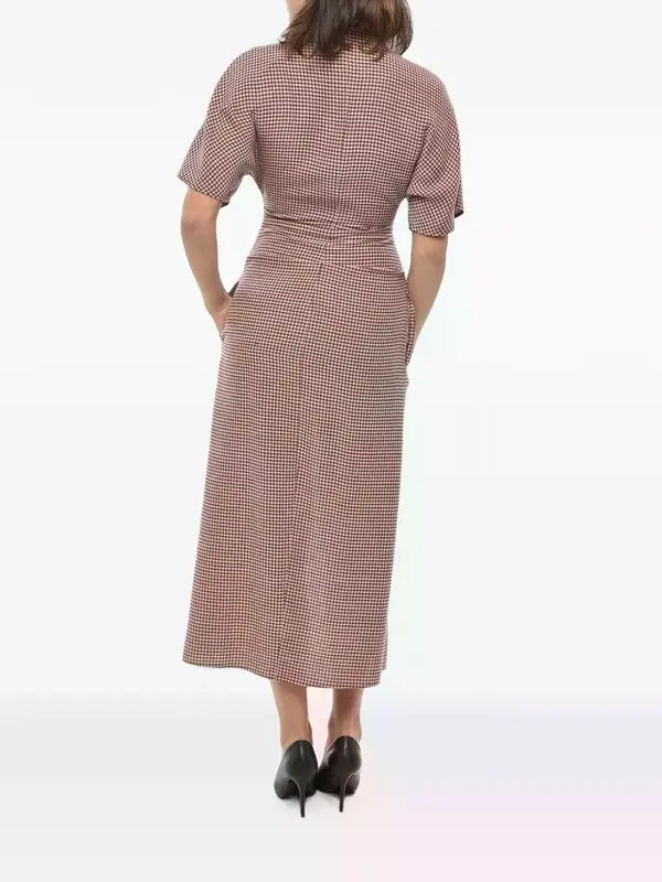 SUPER BLOND Houndstooth Print V-neck Midi Dress
