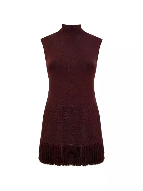 Clea Tiama Fringe-hem Sleeveless Knit Top - Brown