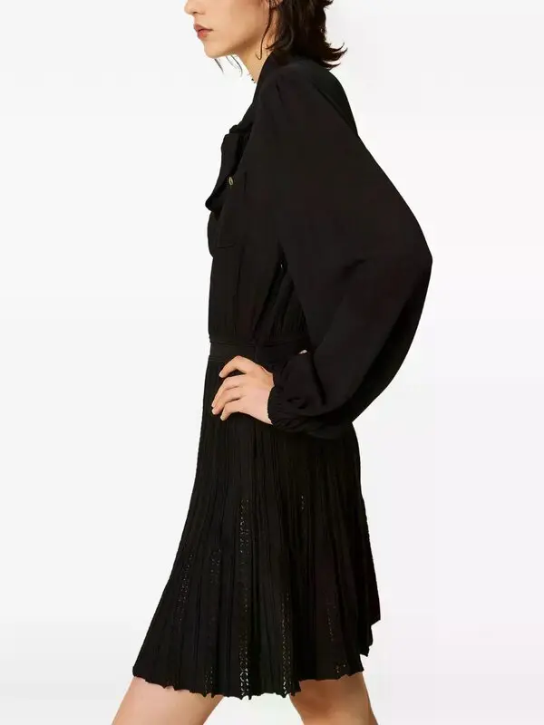 TWINSET Short Dress With Knitted Skirt And Pussy Bow Neck