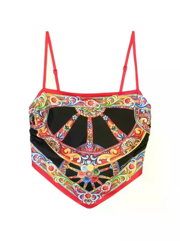Dolce & Gabbana Carretto Print Silk Top - Black
