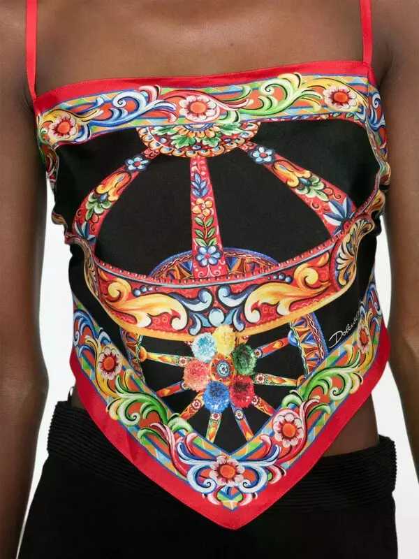 Dolce & Gabbana Carretto Print Silk Top - Black