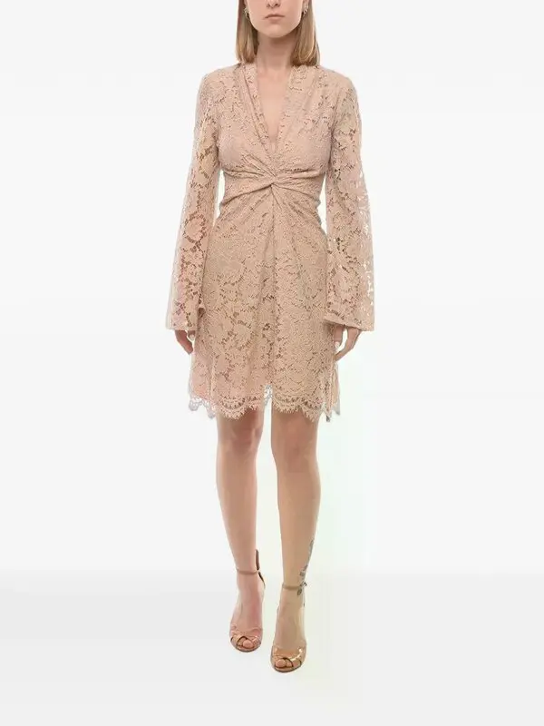 SUPER BLOND Lace Long-sleeve Mini Dress - Neutrals